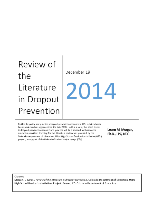 (PDF) Review of the Literature in Dropout Prevention