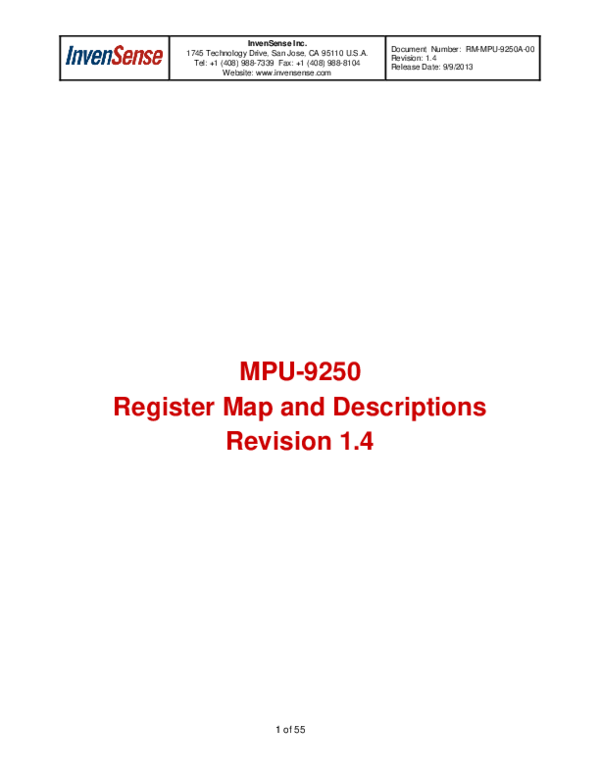 (PDF) MPU-9250 Register Map and Descriptions Revision 1.4