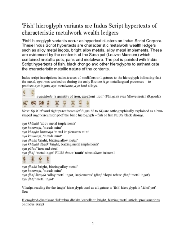 (PDF) 'Fish' hieroglyph variants are Indus Script hypertexts of ...