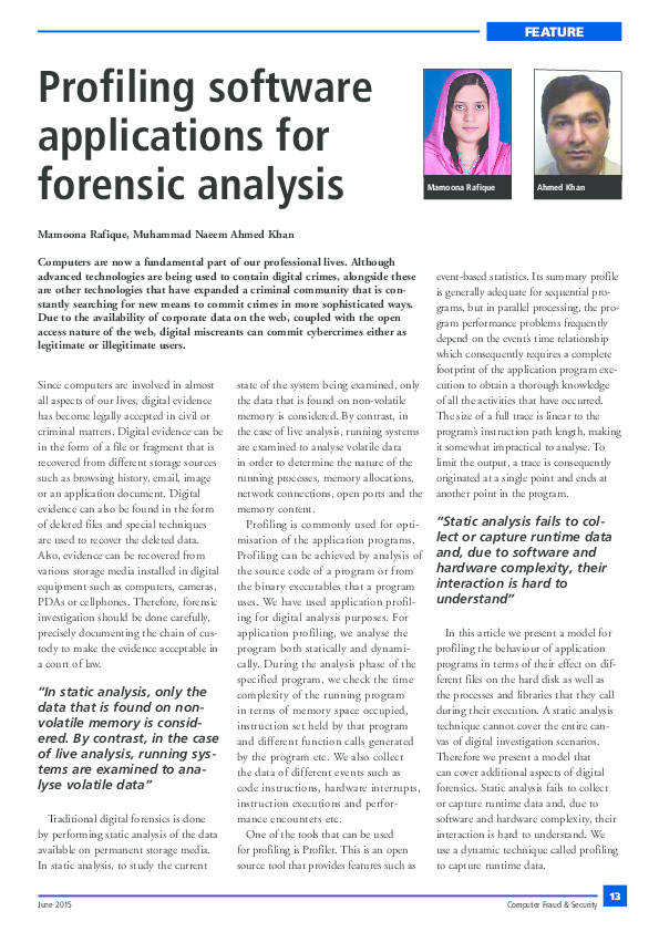 (PDF) Profiling software applications for forensic analysis