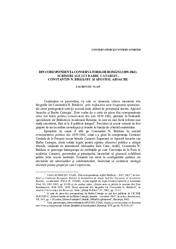 (PDF) Din corespondenţa conservatorilor români (1859-1861). Scrisori ...