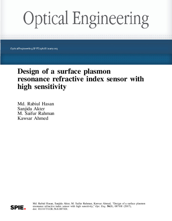 (PDF) Design of a surface plasmon resonance refractive index sensor with high sensitivity