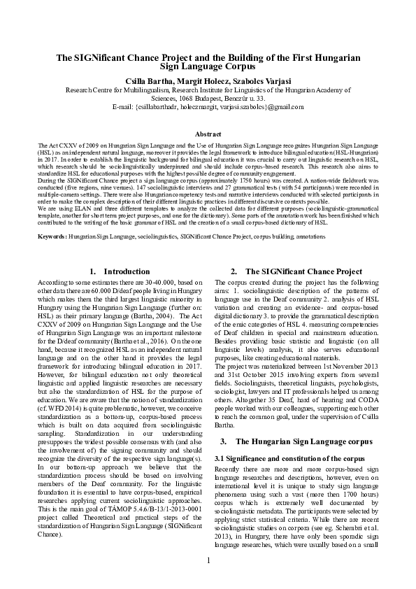 (PDF) The SIGNificant Chance Project and the Building of the First ...