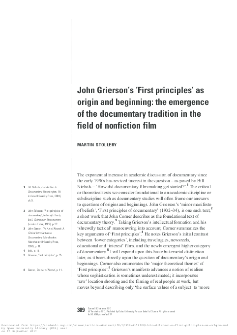 (PDF) John Grierson’s ‘First principles’ as origin and beginning: the ...