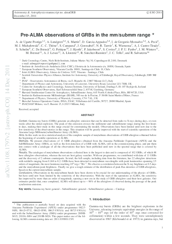 (PDF) Pre-ALMA observations of GRBs in the mm/submm range