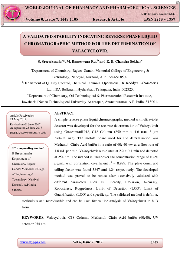 (PDF) A VALIDATED STABILITY INDICATING REVERSE PHASE LIQUID CHROMATOGRAPHIC METHOD FOR THE ...