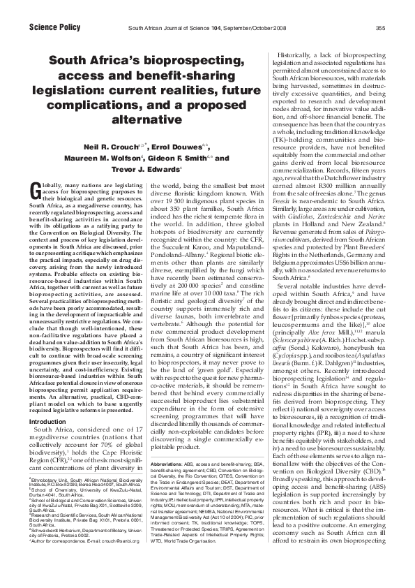 (PDF) South Africa's bioprospecting, access and benefit-sharing legislation: current realities ...