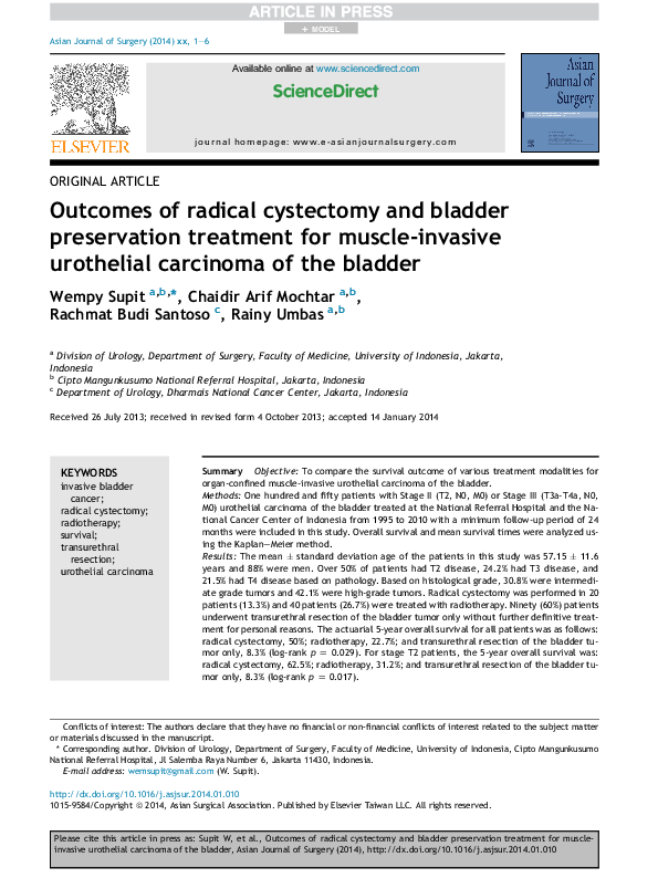 (PDF) Outcomes of radical cystectomy and bladder preservation treatment ...