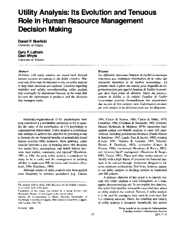 (PDF) Utility Analysis: Its Evolution and Tenuous Role in Human ...