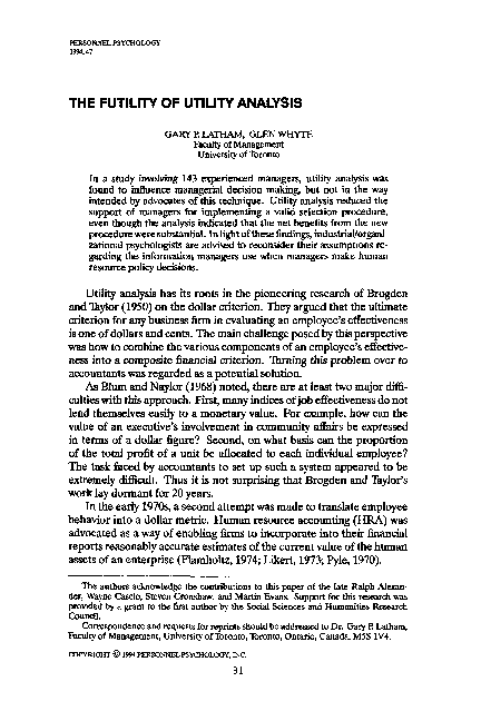 (PDF) The Futility of Utility Analysis