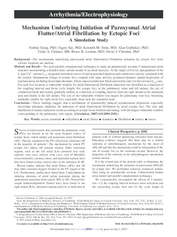 (PDF) Mechanism Underlying Initiation of Paroxysmal Atrial Flutter ...