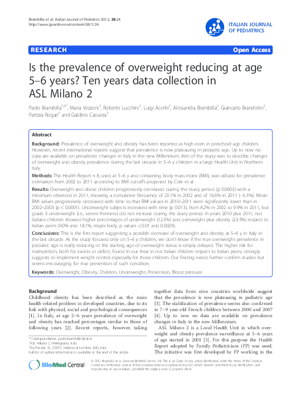 (PDF) Is the prevalence of overweight reducing at age 5–6 years? Ten ...