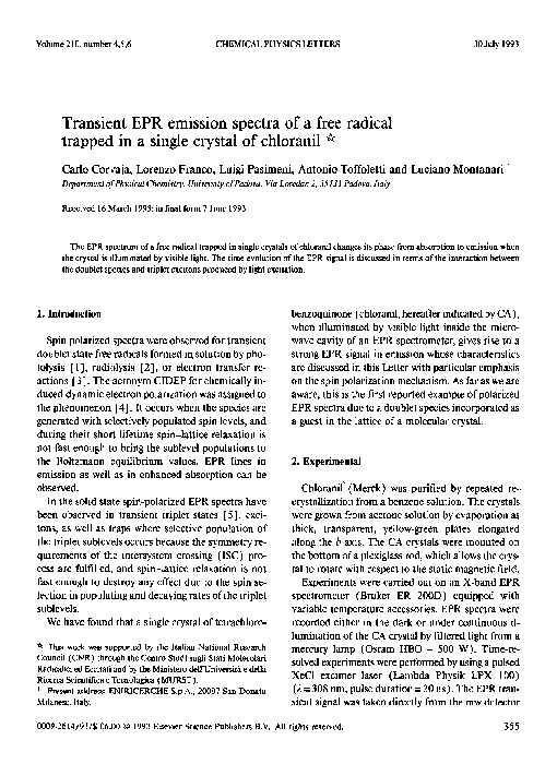 (PDF) Transient EPR emission spectra of a free radical trapped in a ...