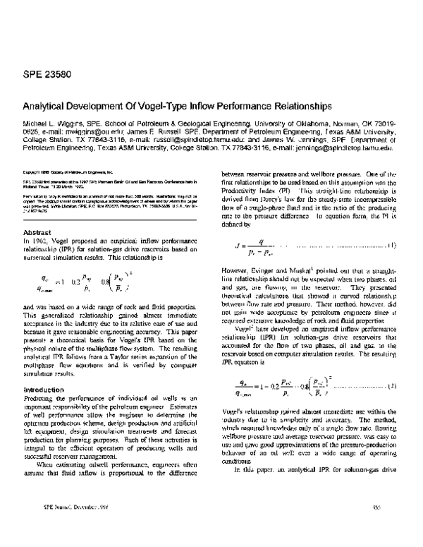 (PDF) Analytical Development Of Vogel-Type Inflow Performance Relationships