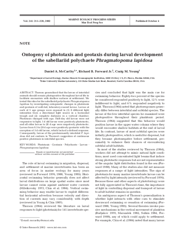 (PDF) Ontogeny of phototaxis and geotaxis during larval development of ...