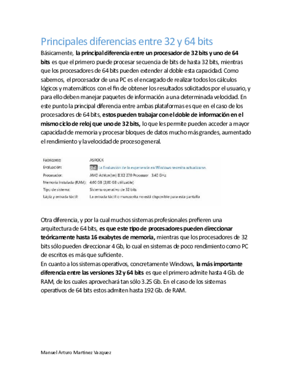 (DOC) Principales diferencias entre 32 y 64 bits
