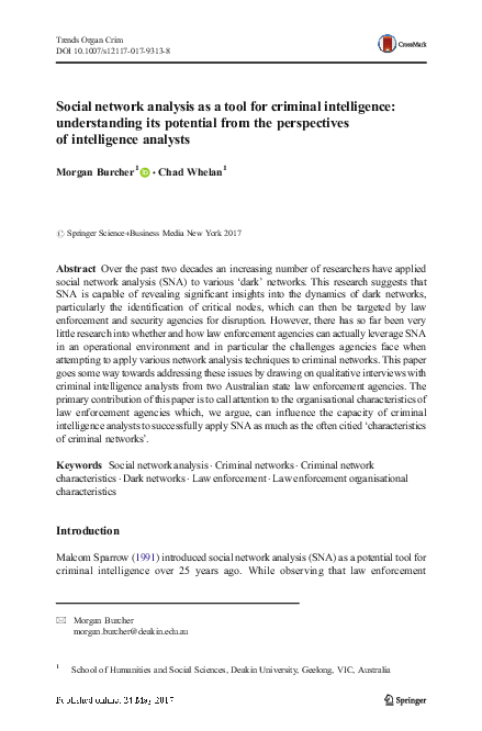 (PDF) Social network analysis as a tool for criminal intelligence: Understanding its potential ...