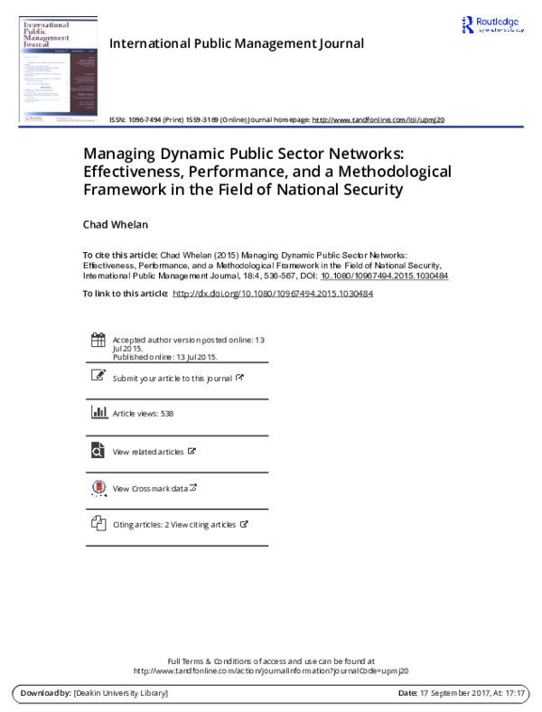 Pdf Managing Dynamic Public Sector Networks Effectiveness Performance And A Methodological