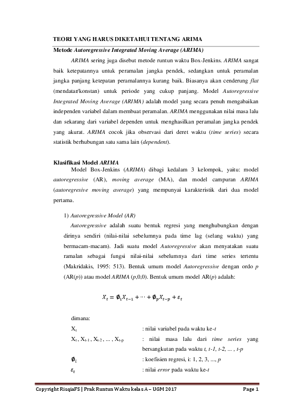 (PDF) METODE AUTOREGRESSIVE INTEGRATED MOVING AVERAGE (ARIMA)