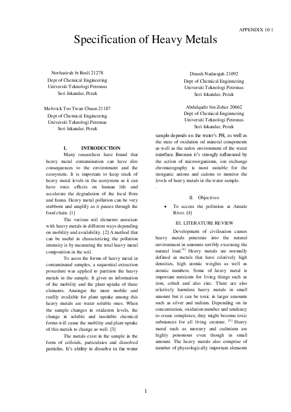 (PDF) Specification of Heavy Metals
