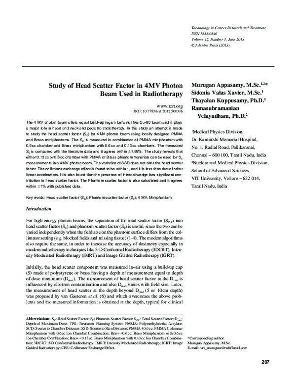 (PDF) Study of Head Scatter Factor in 4MV Photon Beam Used in Radiotherapy