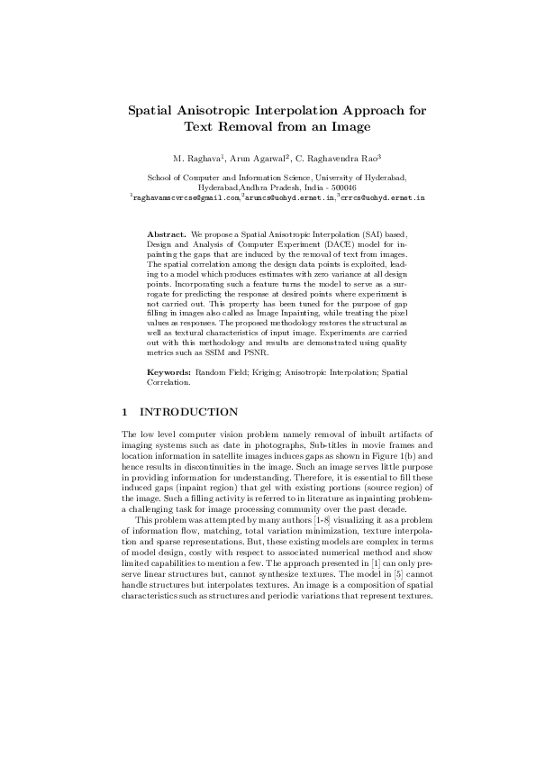 (PDF) Spatial Anisotropic Interpolation Approach for Text Removal from an Image