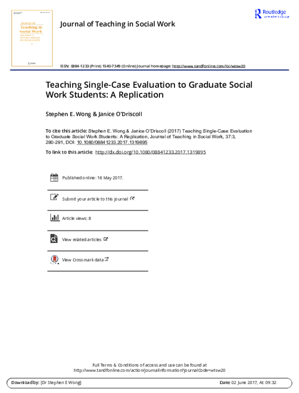 (PDF) Teaching Single-Case Evaluation to Graduate Social Work Students ...
