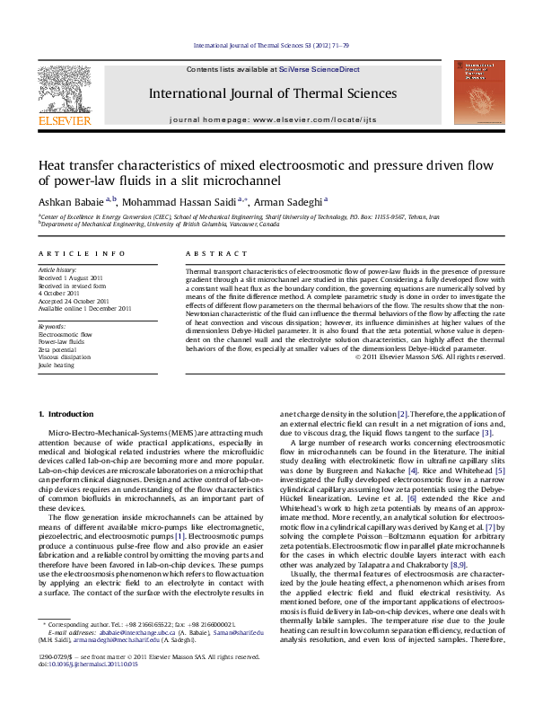 (PDF) Heat transfer characteristics of mixed electroosmotic and pressure driven flow of power ...
