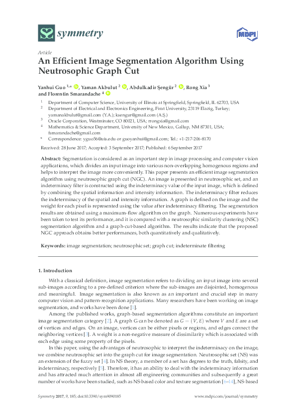 Pdf Neutrosophic Graph Cut For Efficient Segmentation