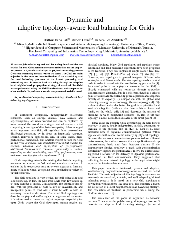 Pdf Dynamic And Adaptive Topology Aware Load Balancing For Grids Haitham Barkallah 