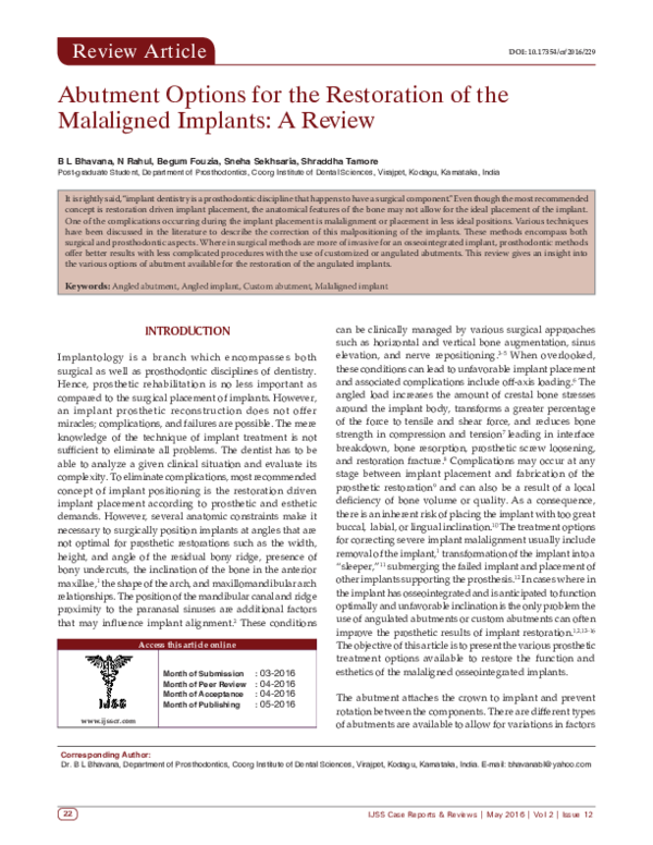 (PDF) Abutment Options for the Restoration of the Malaligned Implants ...