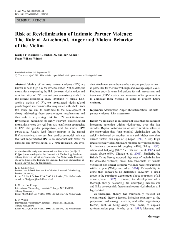 (PDF) Risk of Revictimization of Intimate Partner Violence: The Role of ...
