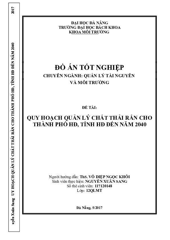 (DOC) Đ I H C ĐÀ N NG KHOA MÔI TR NG CHUYÊN NGÀNH: QU N LÝ TÀI NGUYÊN VÀ MÔI TR NG Đ TÀI: 1E A0 ...