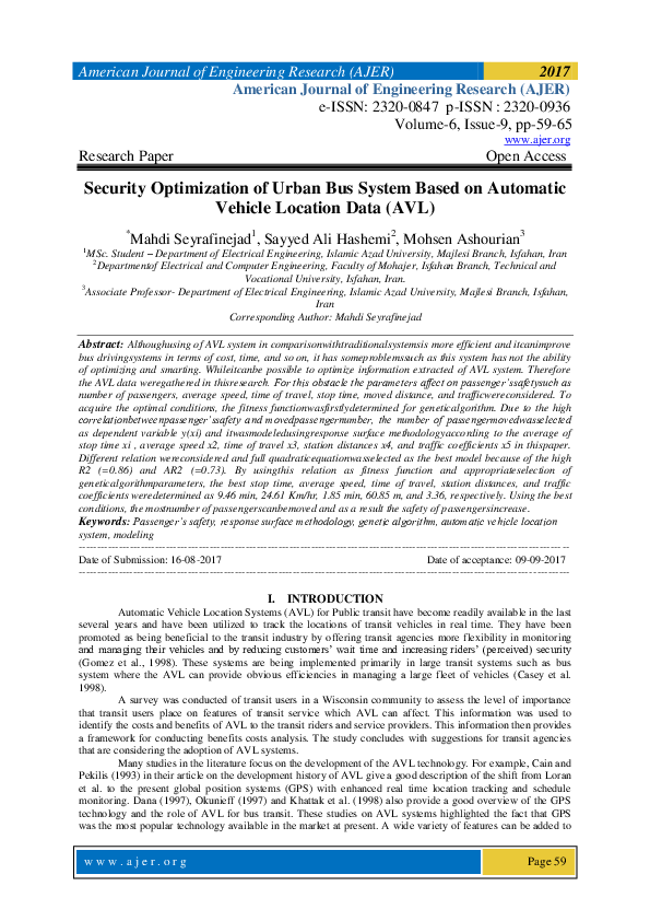Pdf Security Optimization Of Urban Bus System Based On Automatic Vehicle Location Data Avl