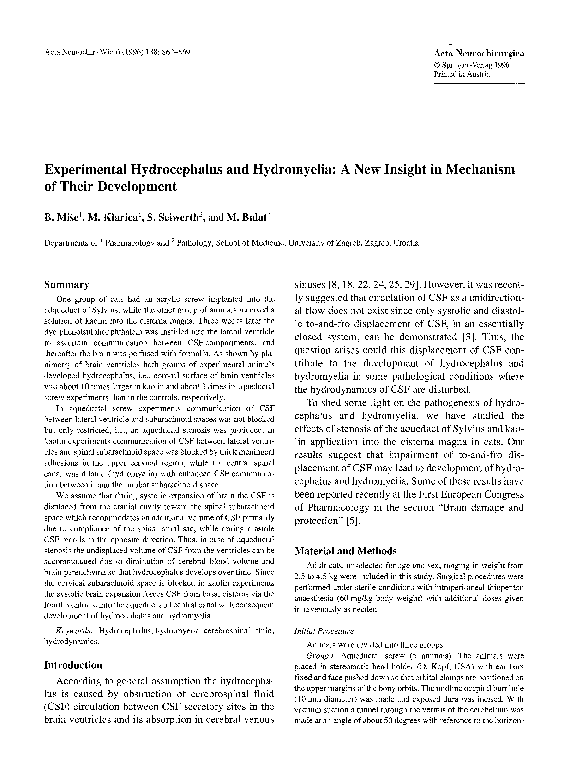 (PDF) Experimental hydrocephalus and hydromyelia: A new insight in ...