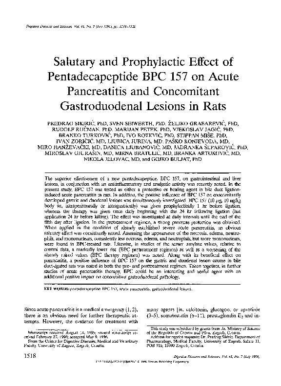 (PDF) Salutary and prophylactic effect of pentadecapeptide BPC 157 on ...