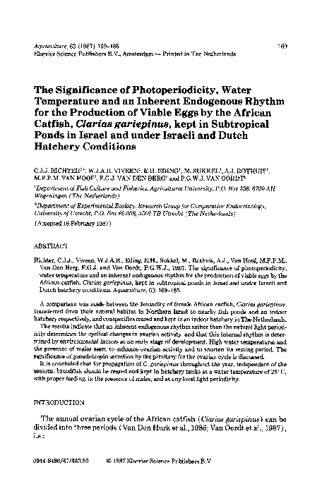 (PDF) The significance of photoperiodicity, water temperature and an ...