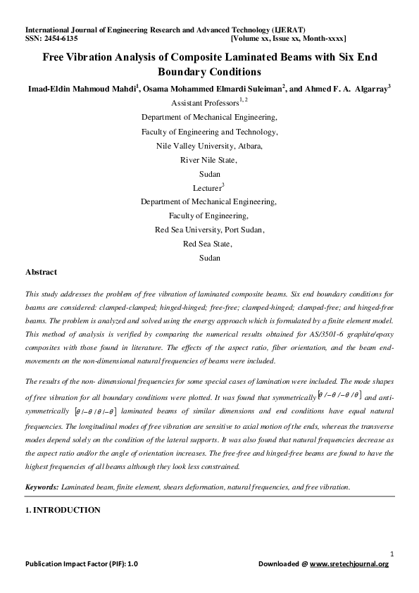 (PDF) Free Vibration Analysis of Composite Laminated Beams with Six End Boundary Conditions