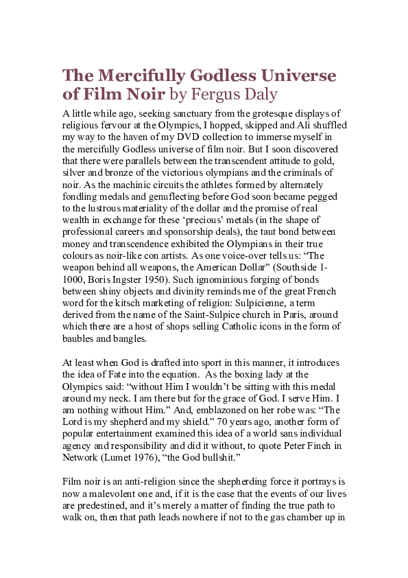 (PDF) The Mercifully Godless Universe of Film Noir by Fergus Daly ...