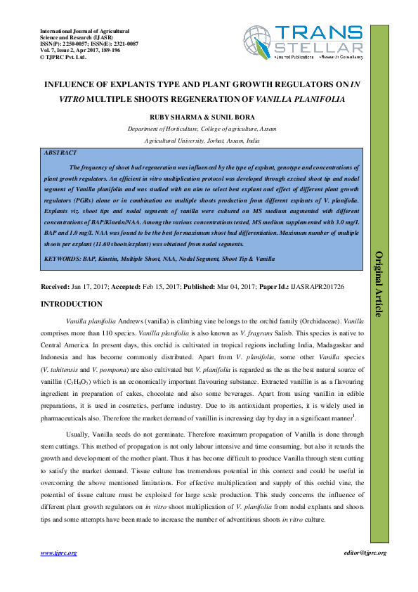(PDF) INFLUENCE OF EXPLANTS TYPE AND PLANT GROWTH REGULATORS ON IN ...