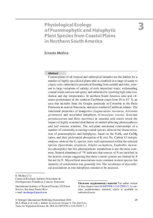 Physiological Ecology of Psammophytic and Halophytic Plant Species from ...