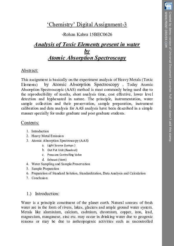 (PDF) 'Chemistry' Digital Assignment-3 Analysis of Toxic Elements ...