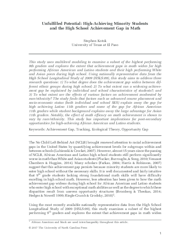 (PDF) Unfulfilled Potential: High-Achieving Minority Students and the ...