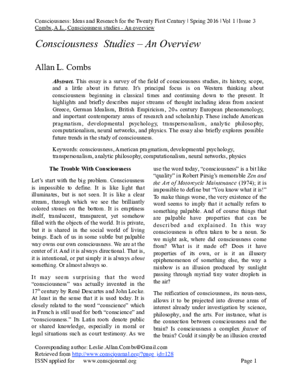 (PDF) Consciousness Studies – An Overview