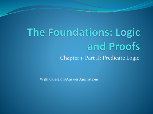 Pdf Chapter 1 Part Ii Predicate Logic With Questionanswer Animations