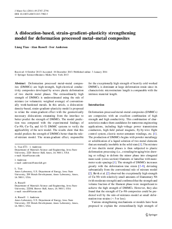 (PDF) A dislocation-based, strain–gradient–plasticity strengthening model for deformation ...