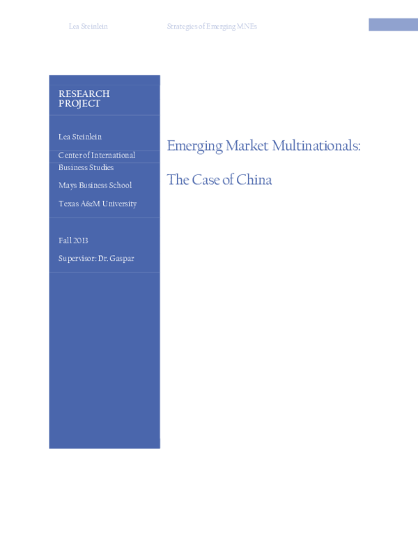 (PDF) Strategies of Emerging MNEs Emerging Market Multinationals: The ...