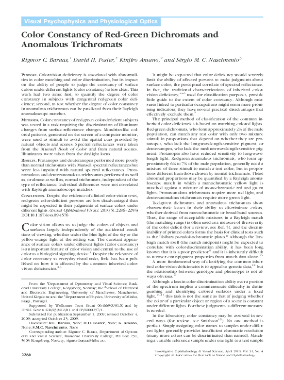 (PDF) Color constancy of red-green dichromats and anomalous trichromats