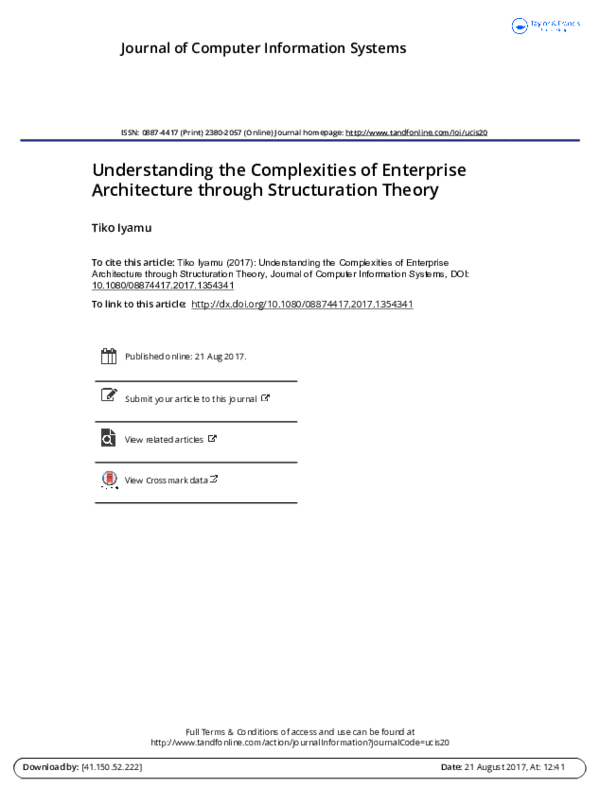 (PDF) Understanding the Complexities of Enterprise Architecture through Structuration Theory