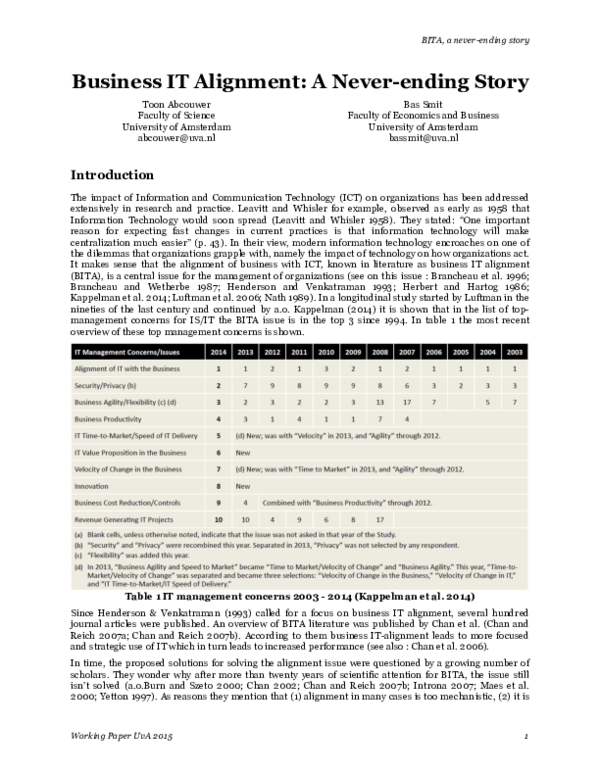(PDF) Business IT Alignment: A Never-ending Story